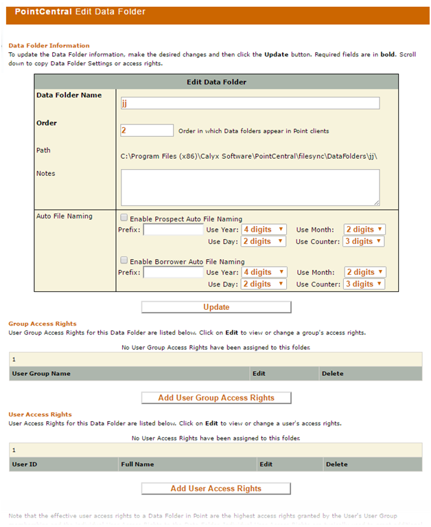 3312 Assigning user or user group access rights to a data folder